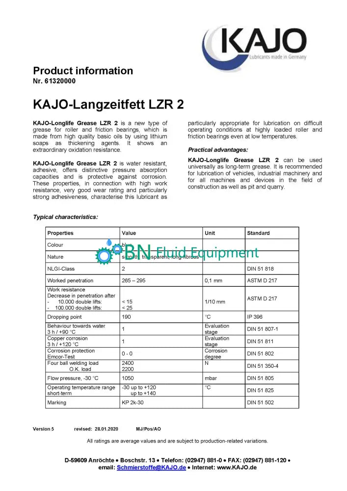 Kajo LZR2 Grease 500g Longlife Blue – BN Fluid Equipment