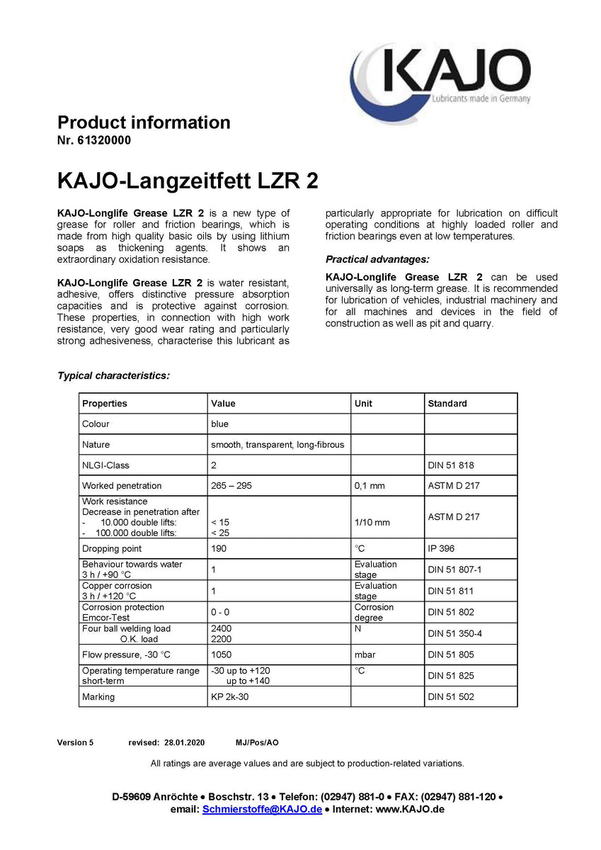 Kajo LZR2 Grease 400g Longlife Blue (Box Qty 24) – BN Fluid Equipment